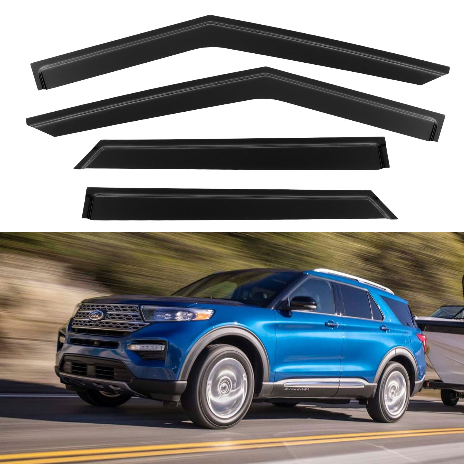 Window Rain Guards for 2020 2021 2022 2023 2024 Ford Explorer, Tape-On ...