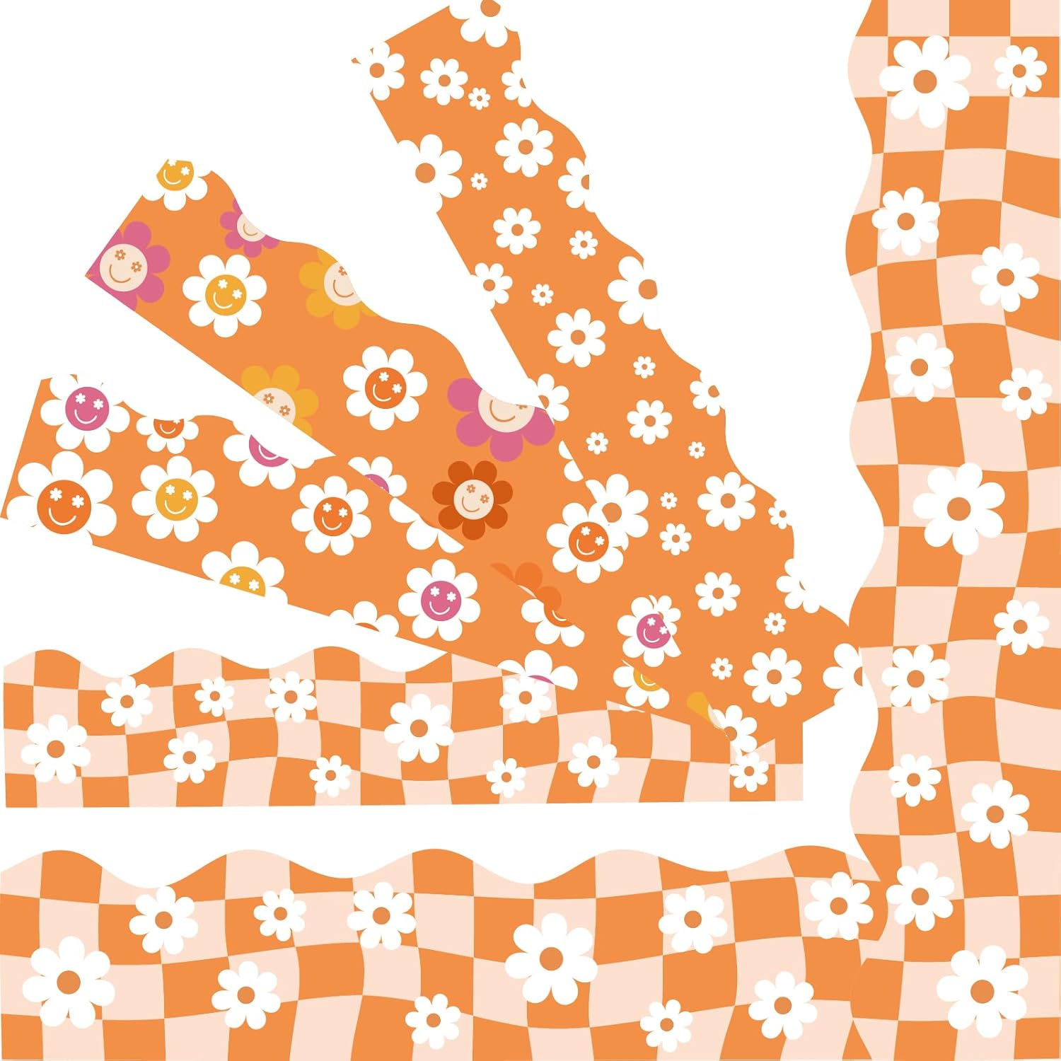 Amazon.com: 68 Ft Retro Checkered Bulletin Board Borders Boho Groovy ...