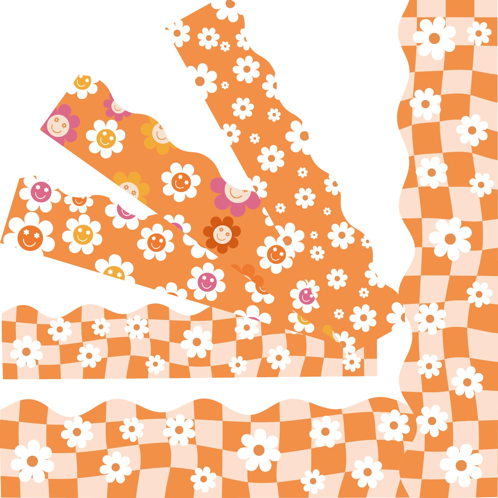 Amazon.com: 68 Ft Retro Checkered Bulletin Board Borders Boho Groovy ...