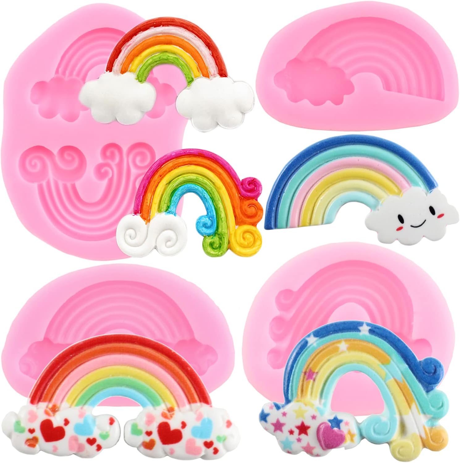 Amazon.com: Rainbow Star Moon Clouds Shaped Silicone Fondant Molds 2PCS ...