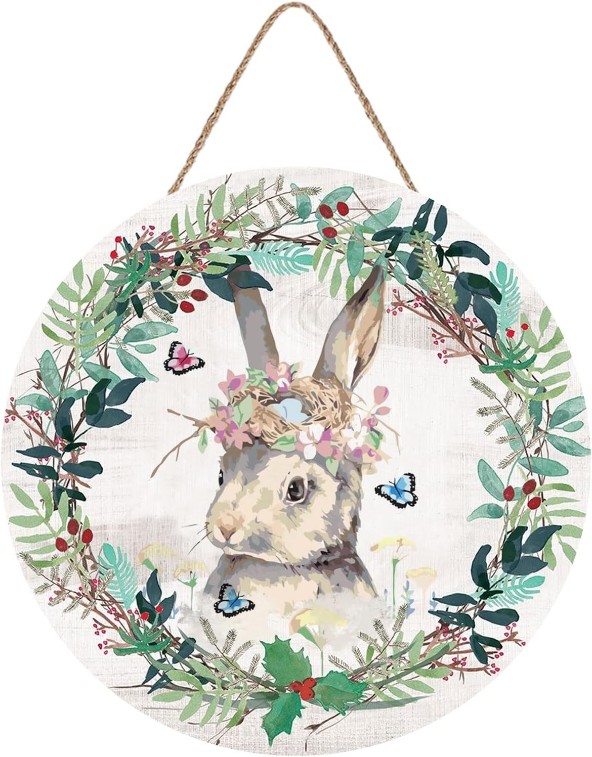 Amazon.com : Happy Easter Spring Round Bunny Rabbit Farmhouse wood ...