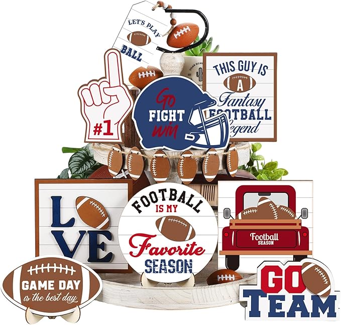 Amazon.com: Dandat 15 Pcs Fall Football Decor Football Tiered Tray ...