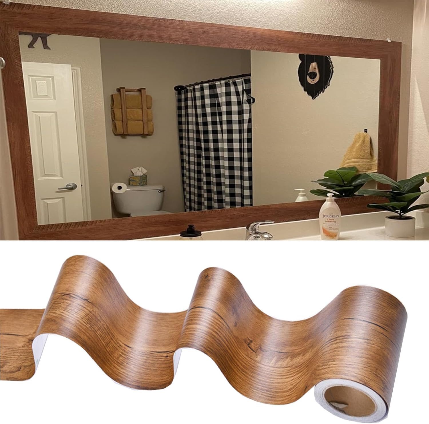 XUROMOE 11Yard Peel&Stick Black Wood Grain Wallpaper Border Bathroom ...