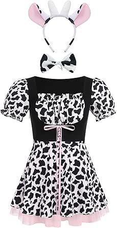 Amazon.com: Women Cow Halloween Costume Cow Print Dress + Headband ...