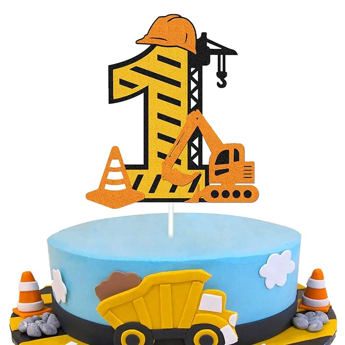 Buy Construction 1st Birthday Cake Topper for Kids Boy Girl Truck ...