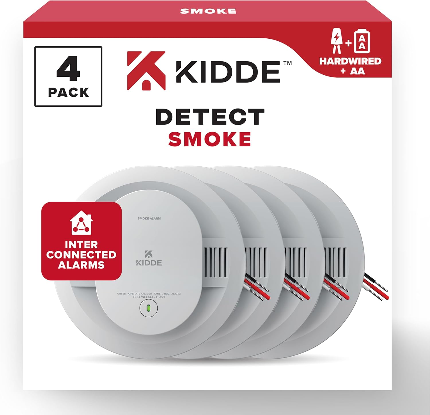 Kidde Hardwired Smoke Detector, AA Battery Backup, Interconnectable ...