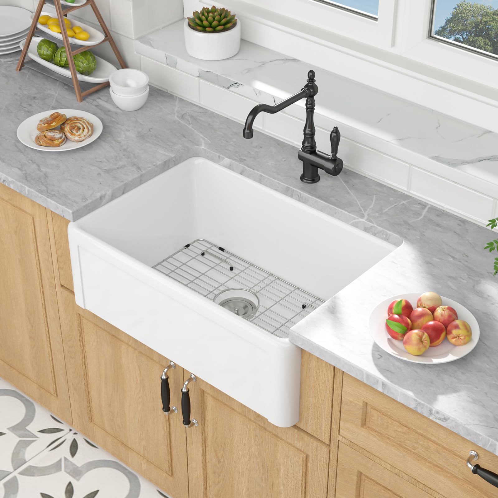 Snapklik.com : 30 White Farmhouse Kitchen Sink 30x20 Reversible Flat ...