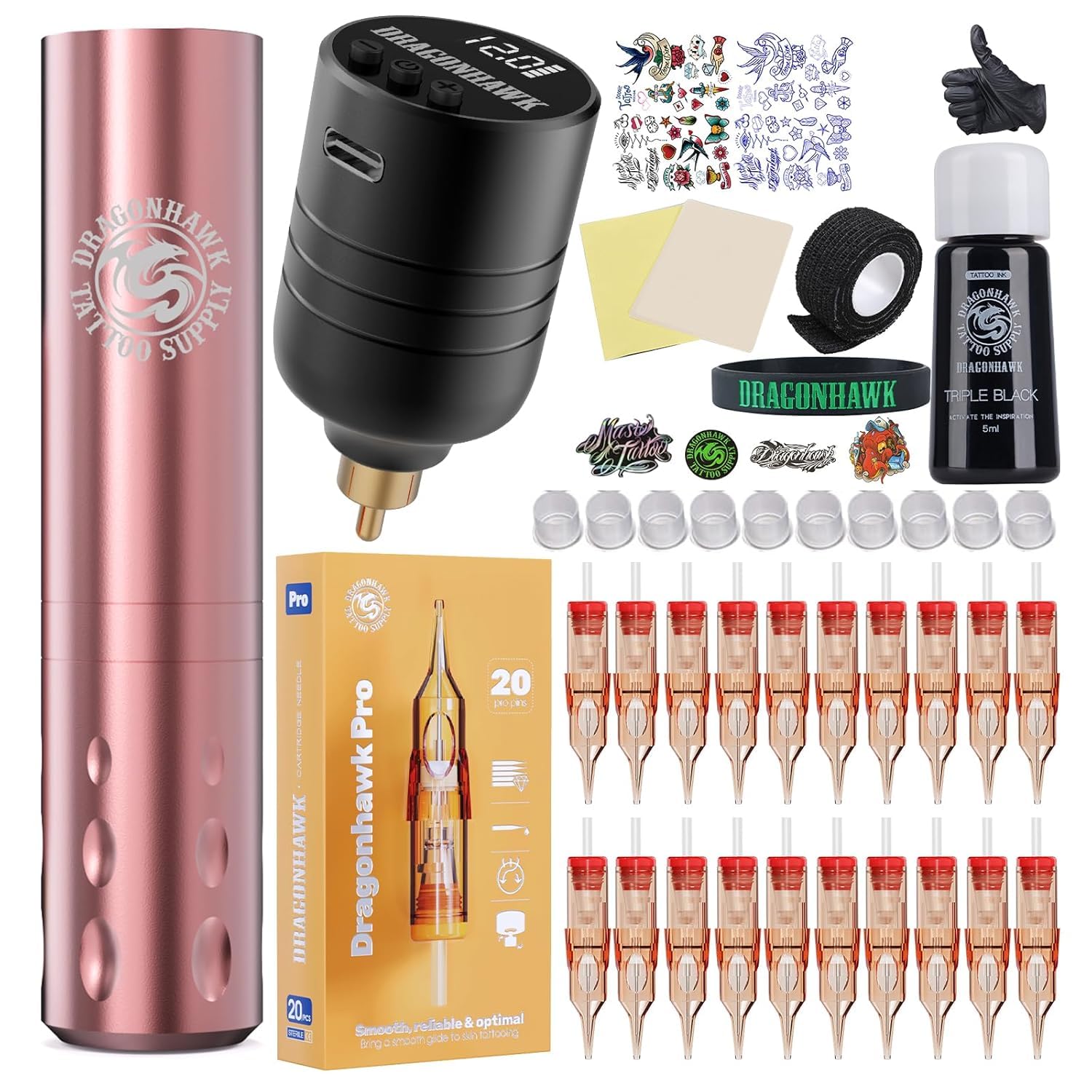 Amazon.com: Dragonhawk Tattoo Gun Kit S6 Pro Wireless Tattoo Machine ...