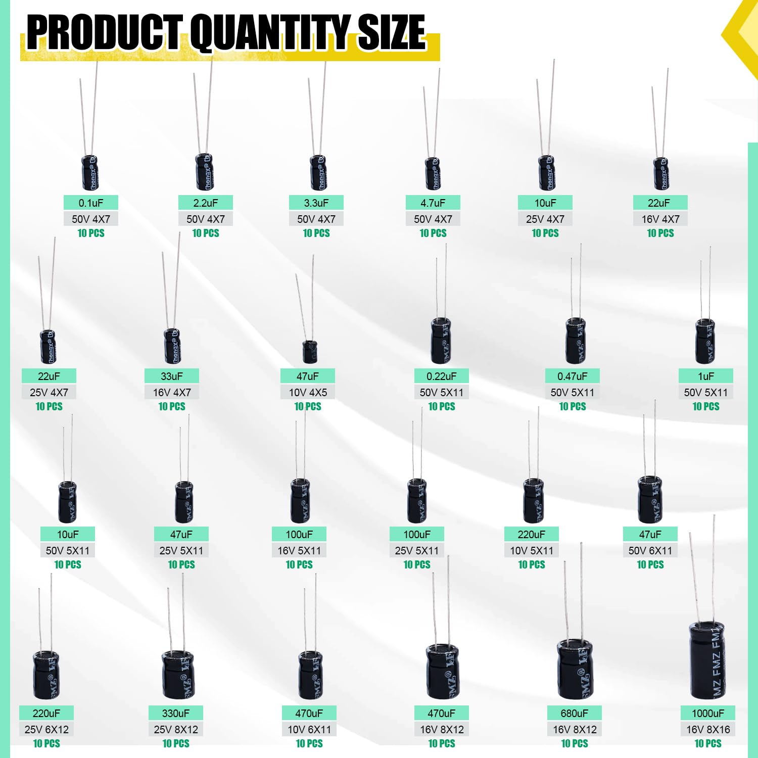 Snapklik.com : 24 Values Aluminum Electrolytic Capacitor Assortment Box ...