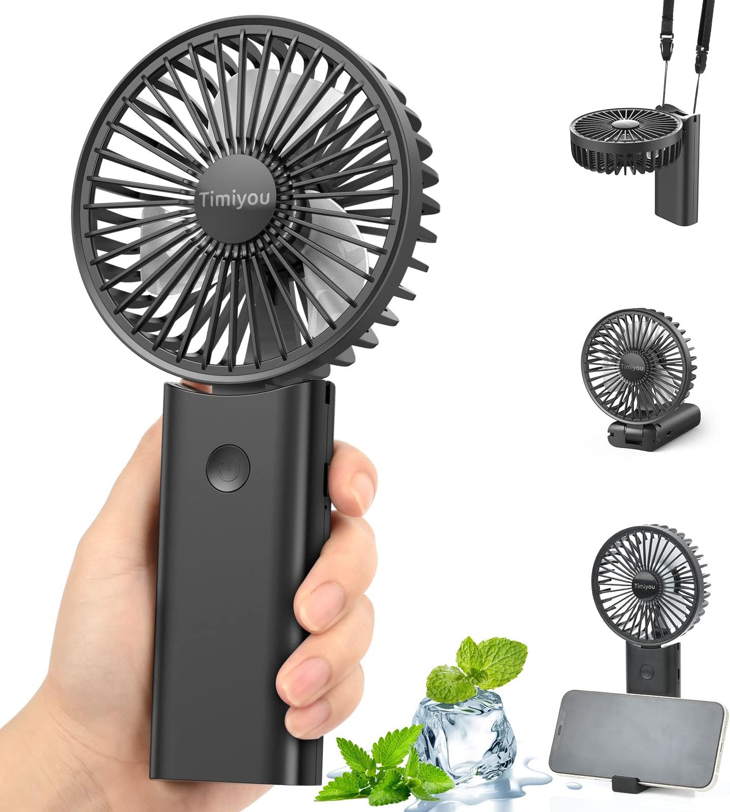 Miady 2-Pack 5000mAh Handheld Portable Fan(7-20 Hours Runtime), USB C ...