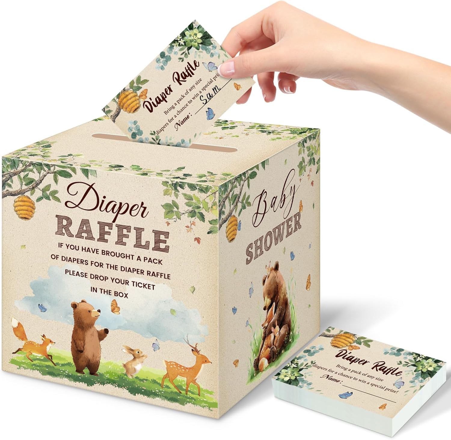 Amazon.com: LANLISA Woodland Theme Baby Shower Games, Woodland Animals Diaper Raffle Card Box ...