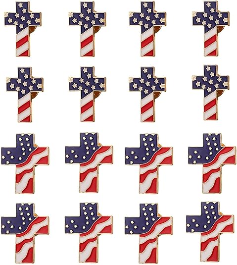 Amazon.com: TANG SONG 16 PCS Cross American Flag Lapel Pins Solid Metal ...