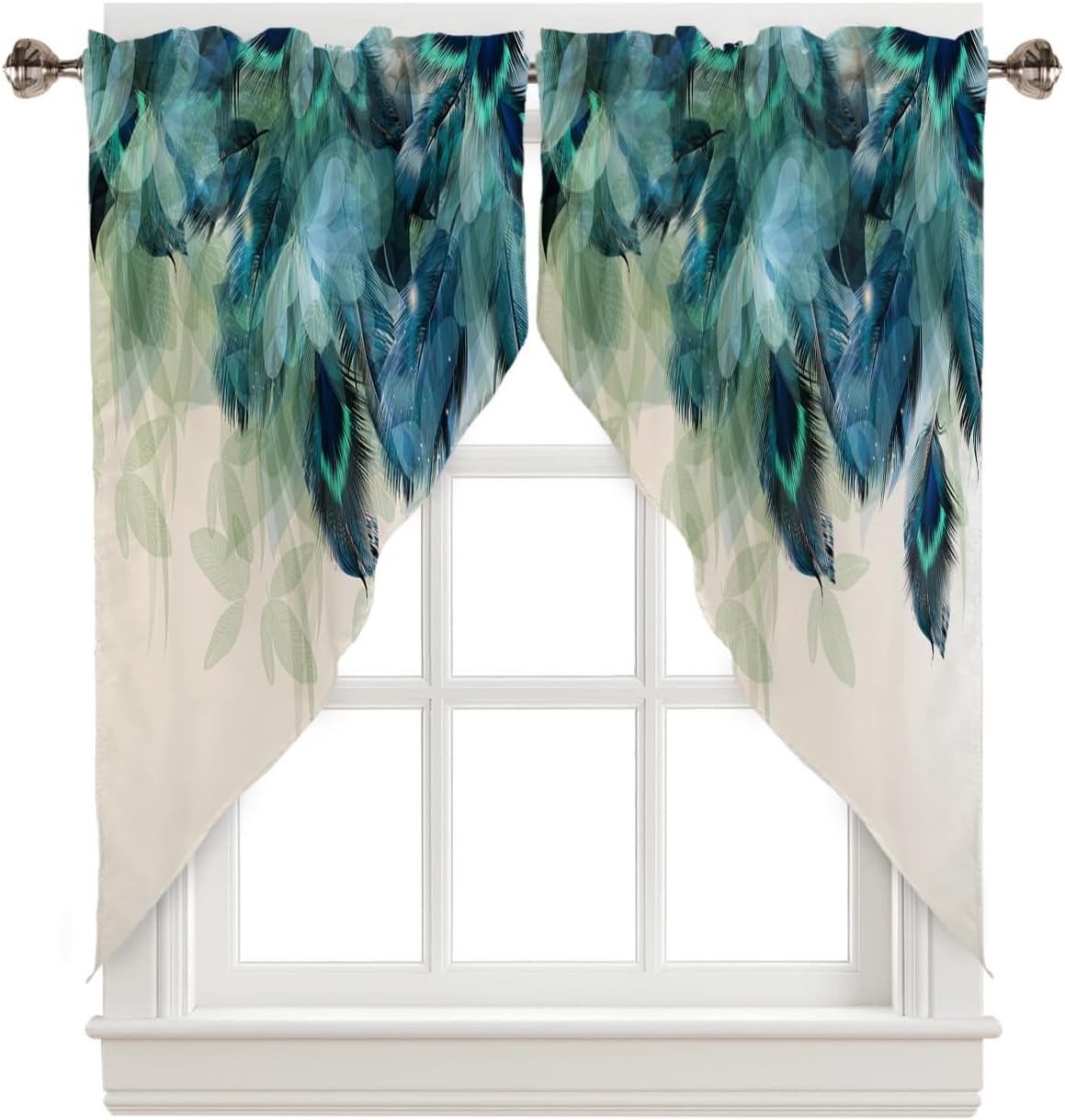 Amazon.com: Floral Swag Valance Curtains Peacock Feather Teal Blue ...