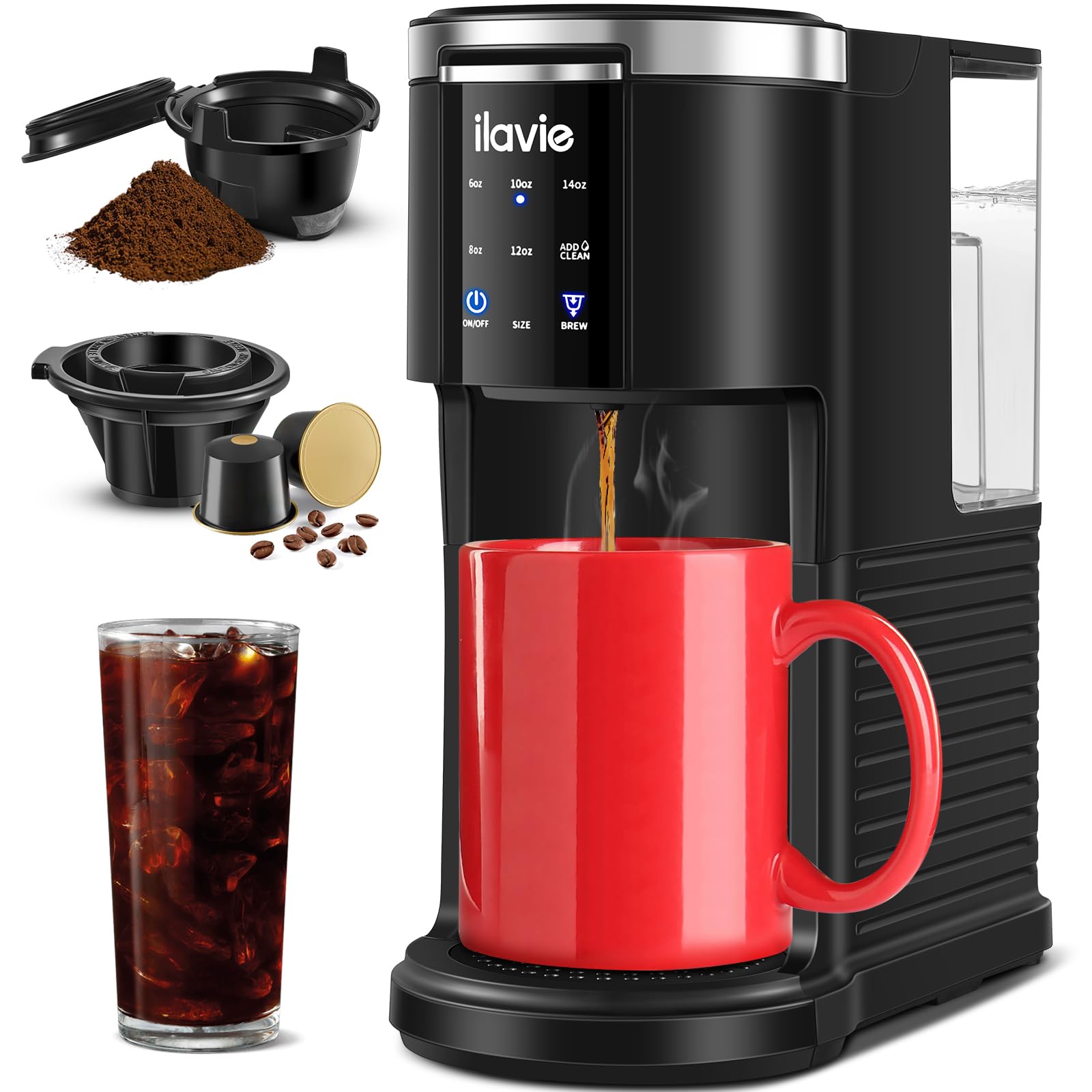 ILAVIE Single Serve Coffee Maker for K Cup & Ground Coffee, Single Cup ...