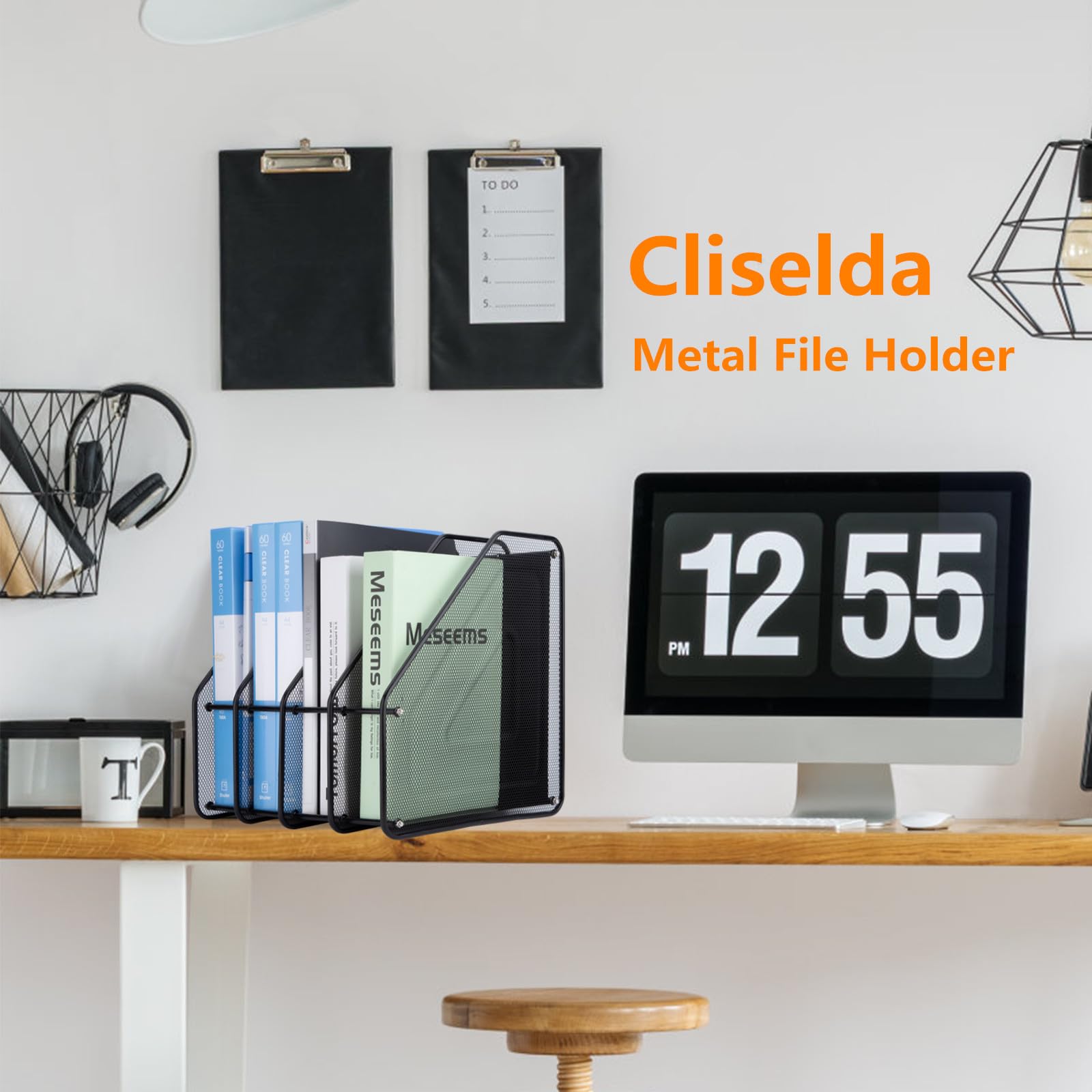 Cliselda Metal Magazine File Holder with 4 Vertical Compartments, Black ...