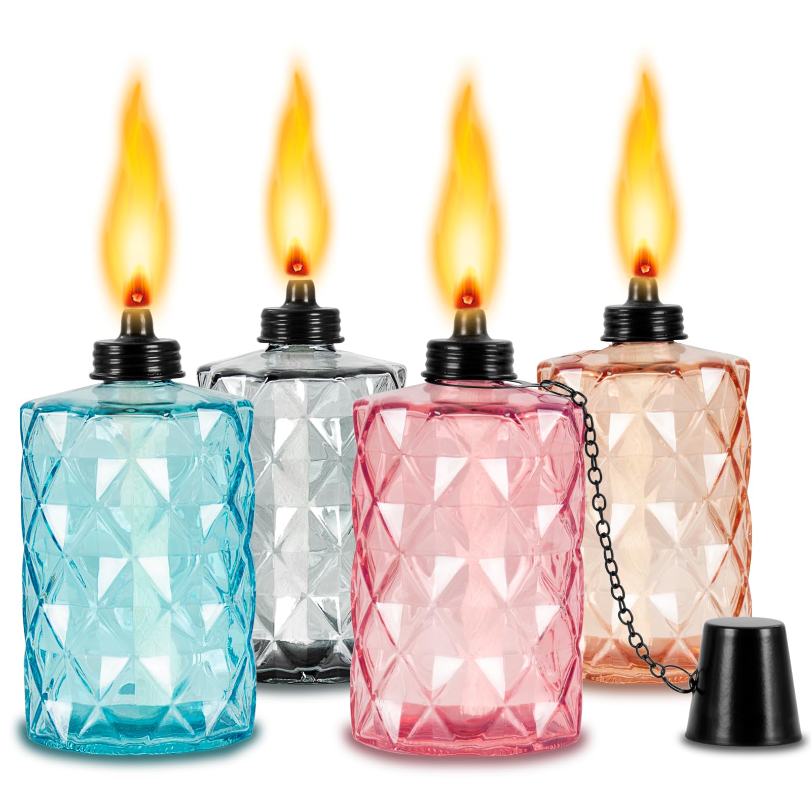 Glass Table Top Torches, 4 Pack Citronella Torches for Outside, 12oz ...