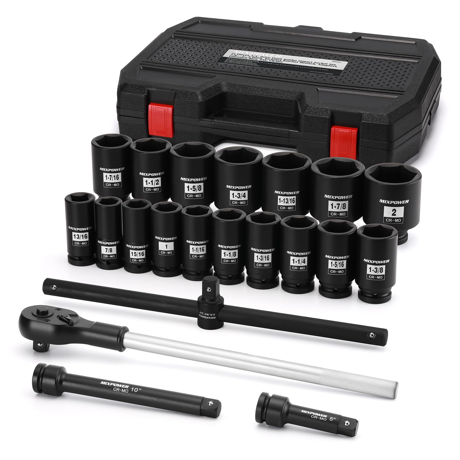 Amazon.com: MIXPOWER 21 Pieces 3/4'' Drive Deep Jumbo Impact Socket Set ...