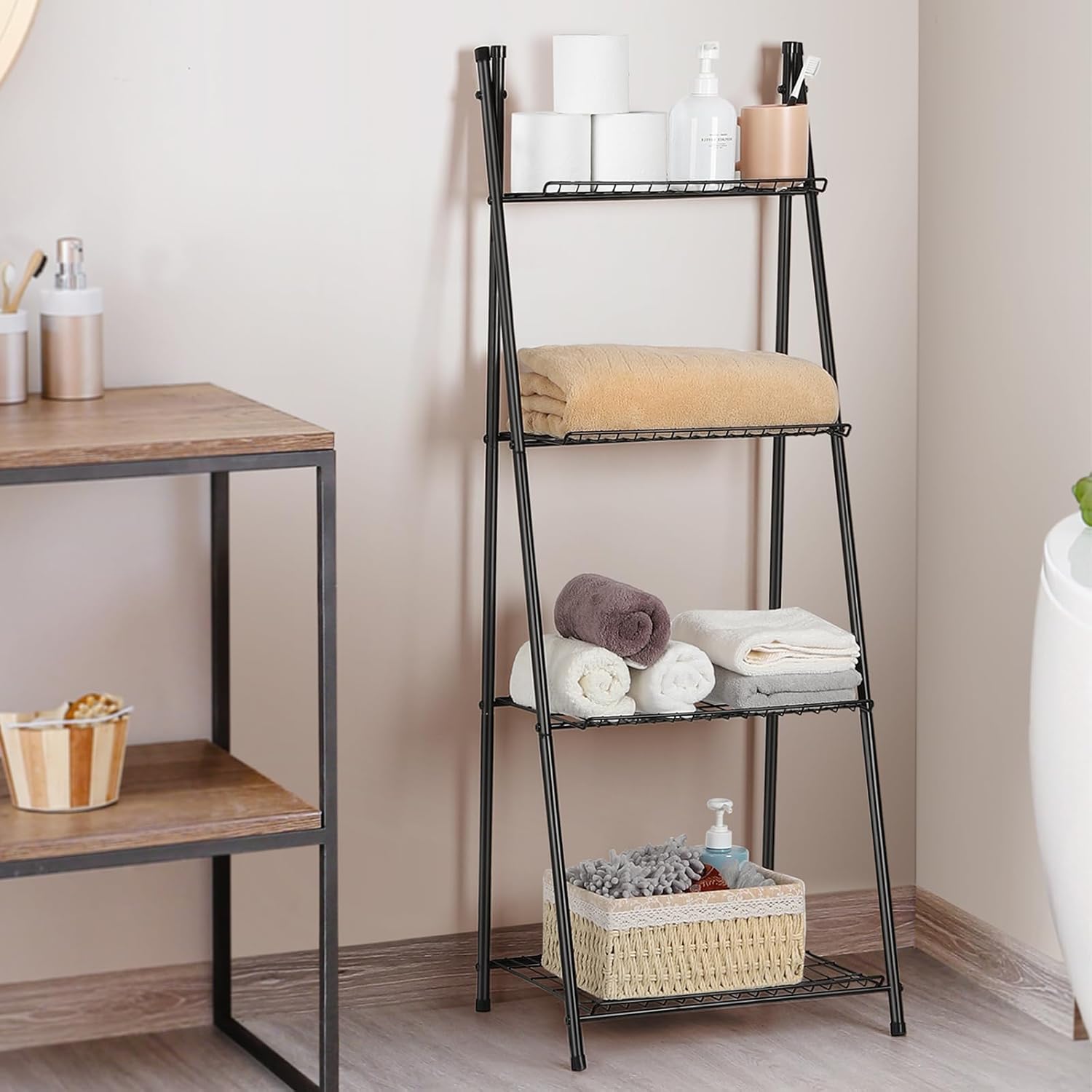 Amazon.com: OYEAL Bathroom Standing Shelf Bathroom Towel Storage 4 Tier ...