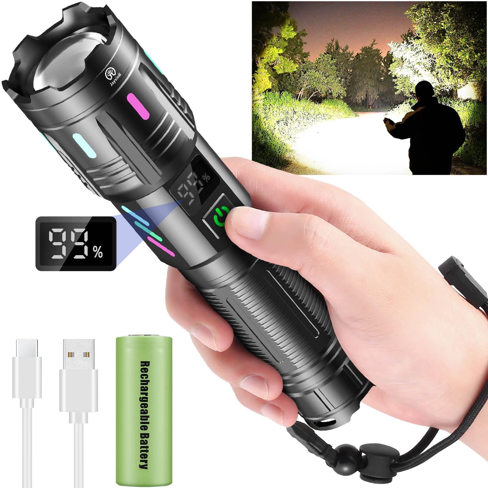 Torches LED Super Bright 1000000 Lumen, Rechargeable Torch with LCD ...