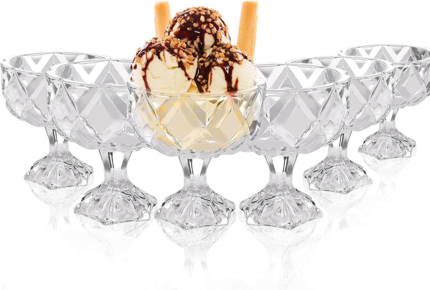 GK Global Kitchen Glass Dessert Bowls Sundae Ice Cream Set of 6 Short ...