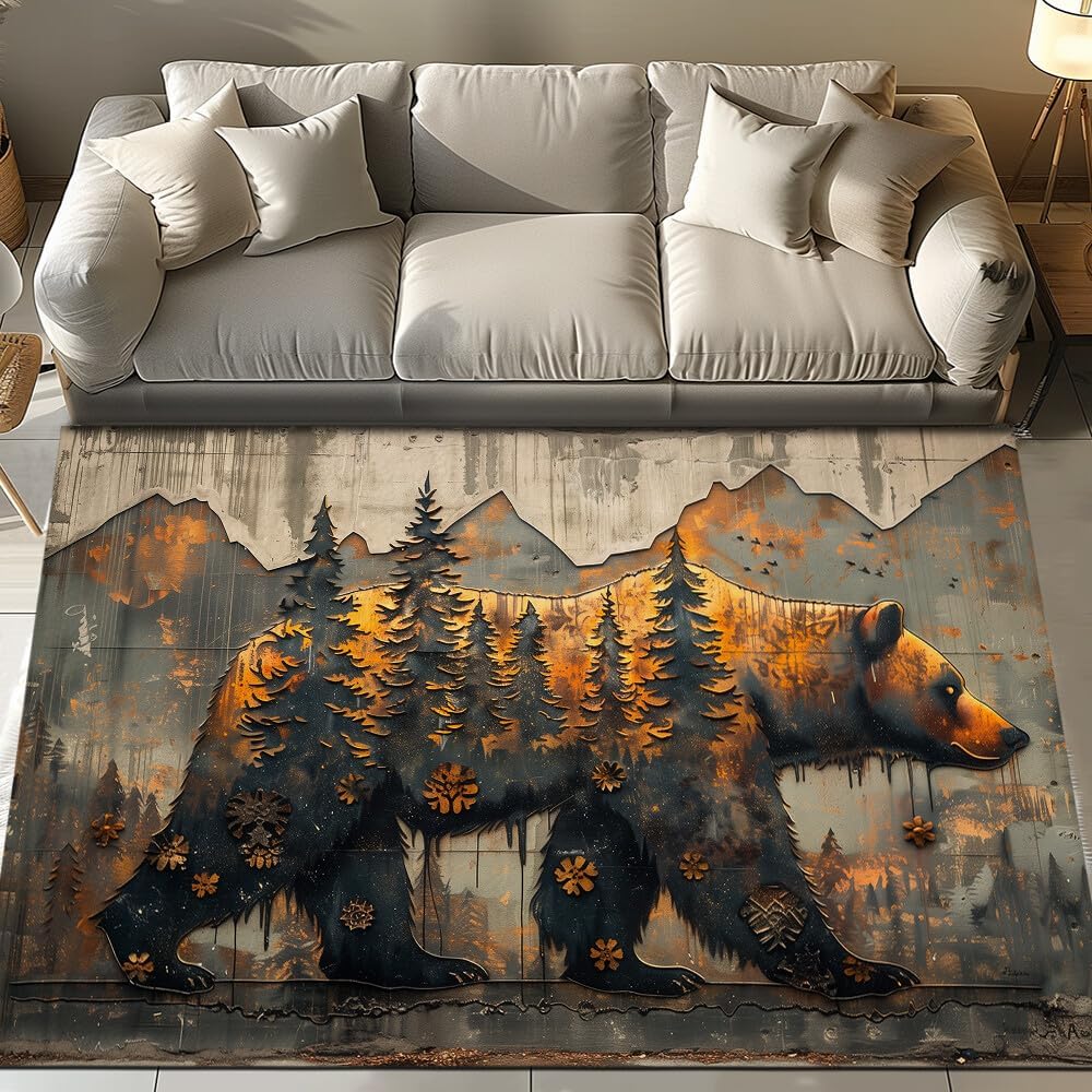 Amazon.com: Rustic Bear Rug - Forest Wildlife Rug - Living Room & Cabin ...