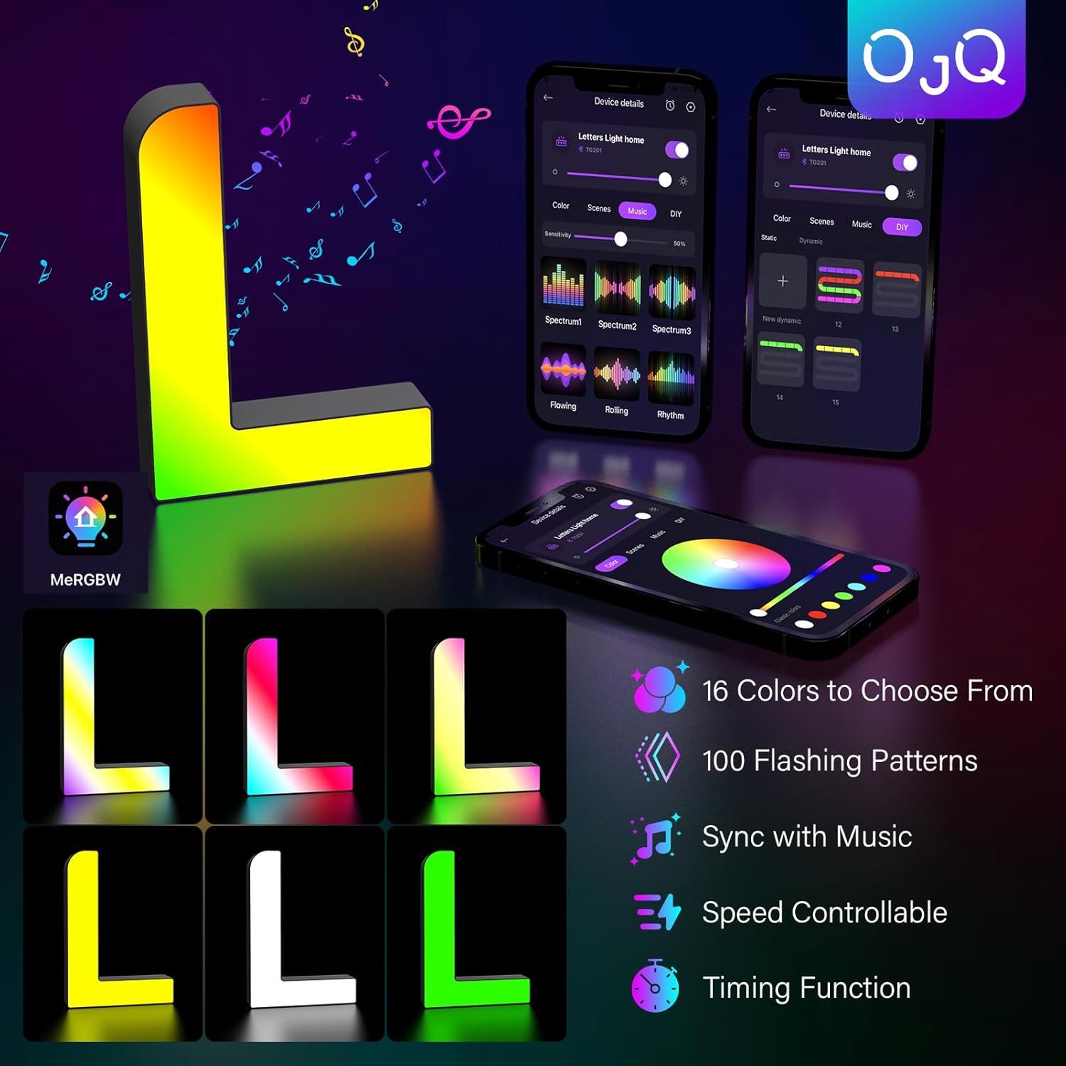 Letras LED iluminadas Letra iluminada para dormitorio, alfabeto con purpurina colorida, letras ...