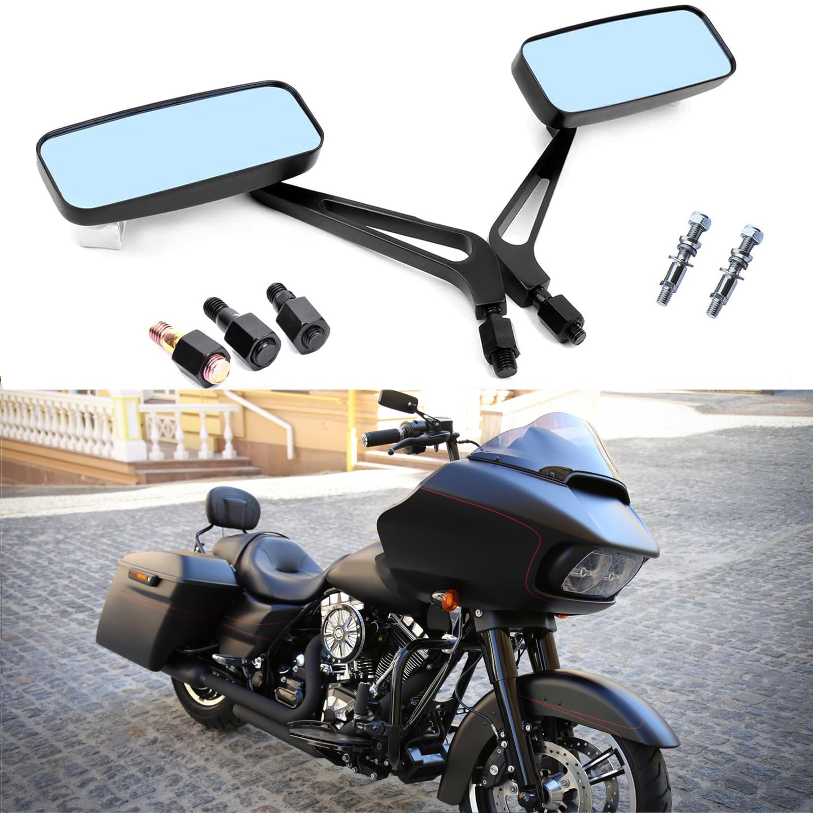Amazon.com: 8mm/10mm Black Motorcycle Rectangle Handlebar Rearview ...
