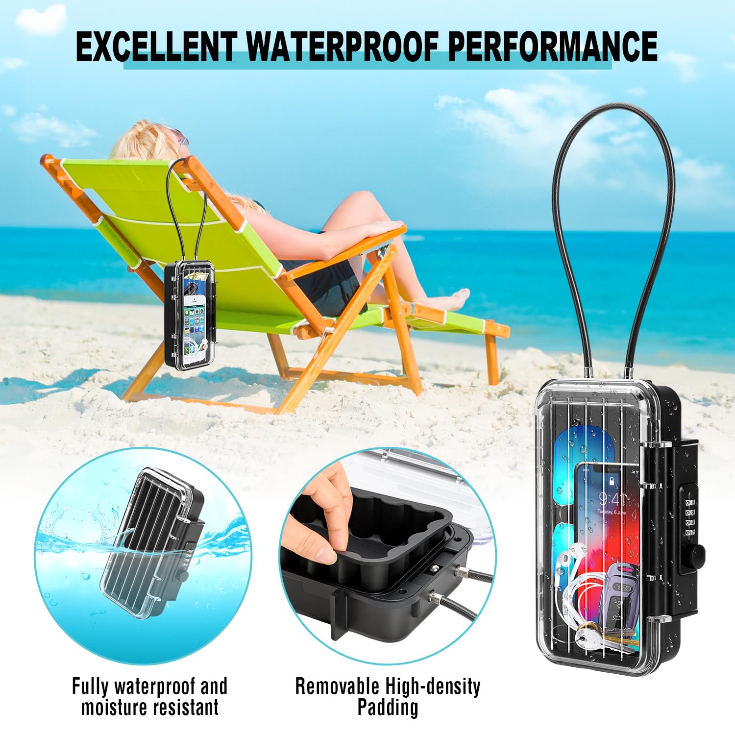 Snapklik.com : HUANLANG Portable Lock Box For Travel, Beach Safe Box ...