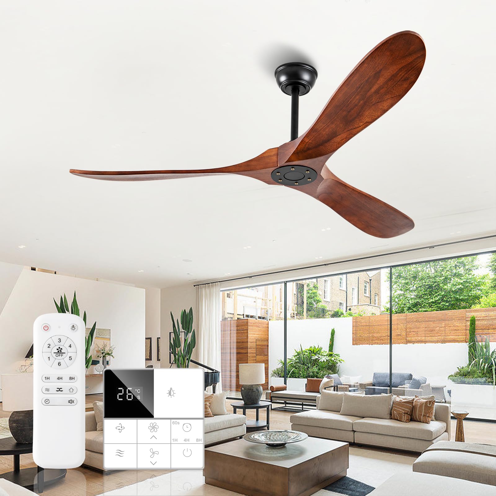 Amazon.com: Benicefun 60 Inch Solid Wood Ceiling Fans No Lights Remote ...