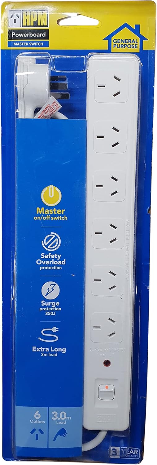 HPM 6 Outlet Surge Protected Powerboard with Master Switch : Amazon.com ...