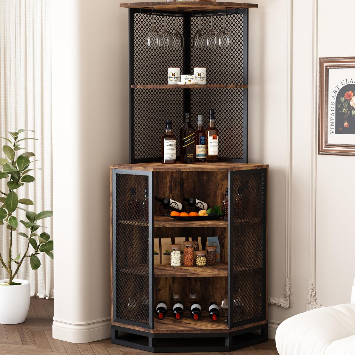 Amazon.com: IBF Corner Wine Cabinet, Corner Bar Cabinet with Adjustble ...