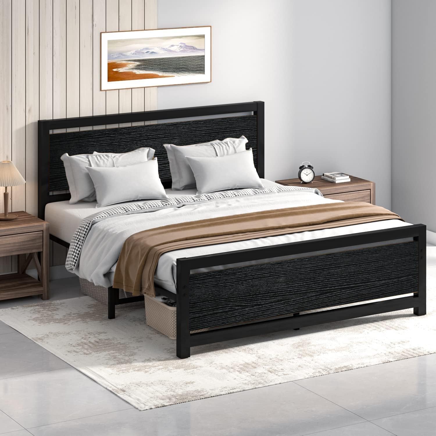 Amazon.com: Catrimown Full Size Bed Frame with Wood Headboard, Metal ...