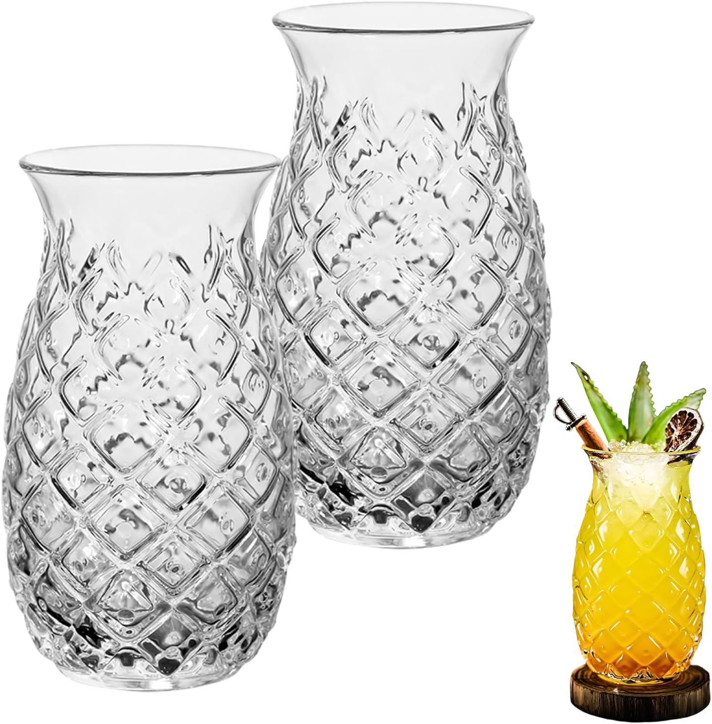 Amazon.com | Cocktail Glasses, 16 Oz Pineapple Glasses Tropical Tiki ...