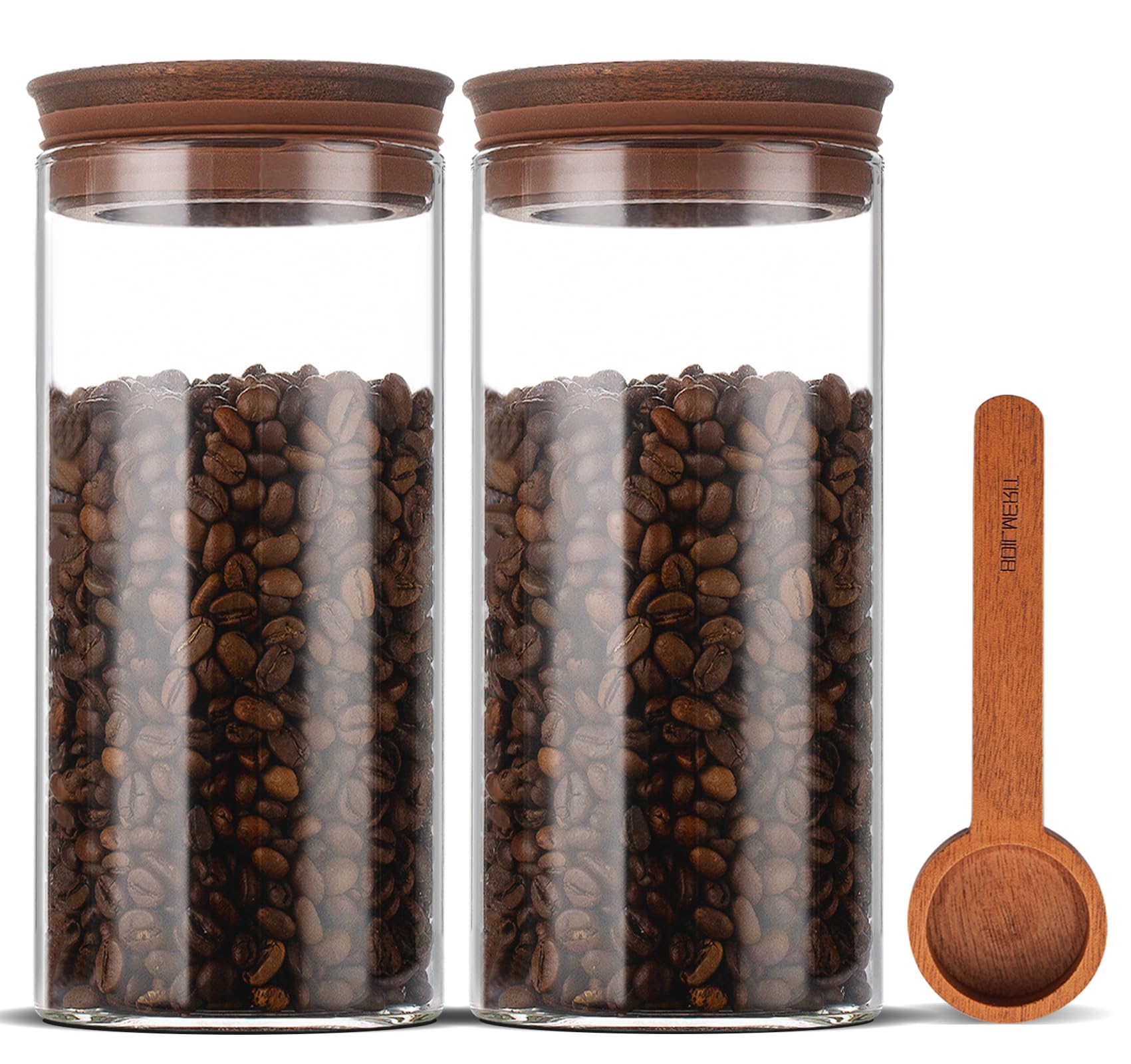 Amazon.com: BOILMERIT 50 oz Coffee Canister with Scoop and Wooden Lids ...