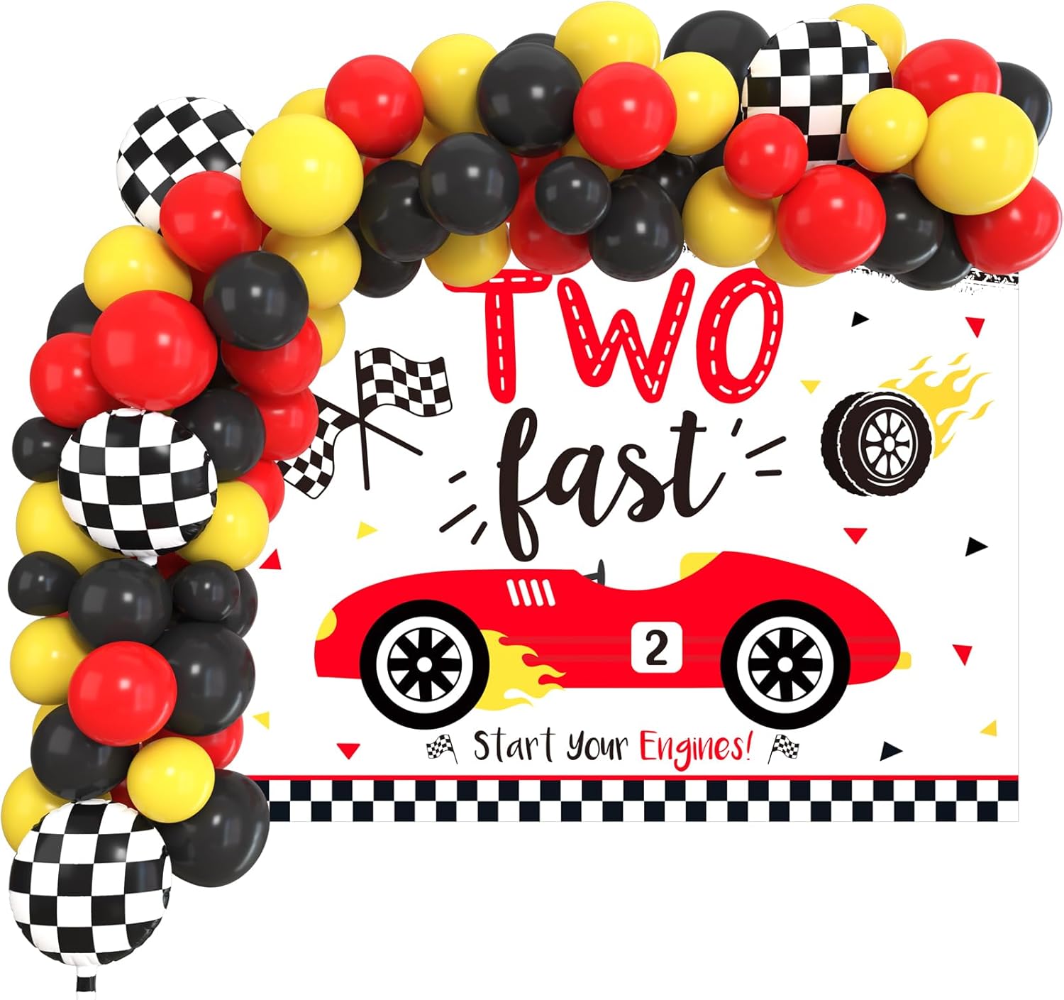 Amazon.com: Vansolinne Two Fast Birthday Decoration Race Car 2nd ...
