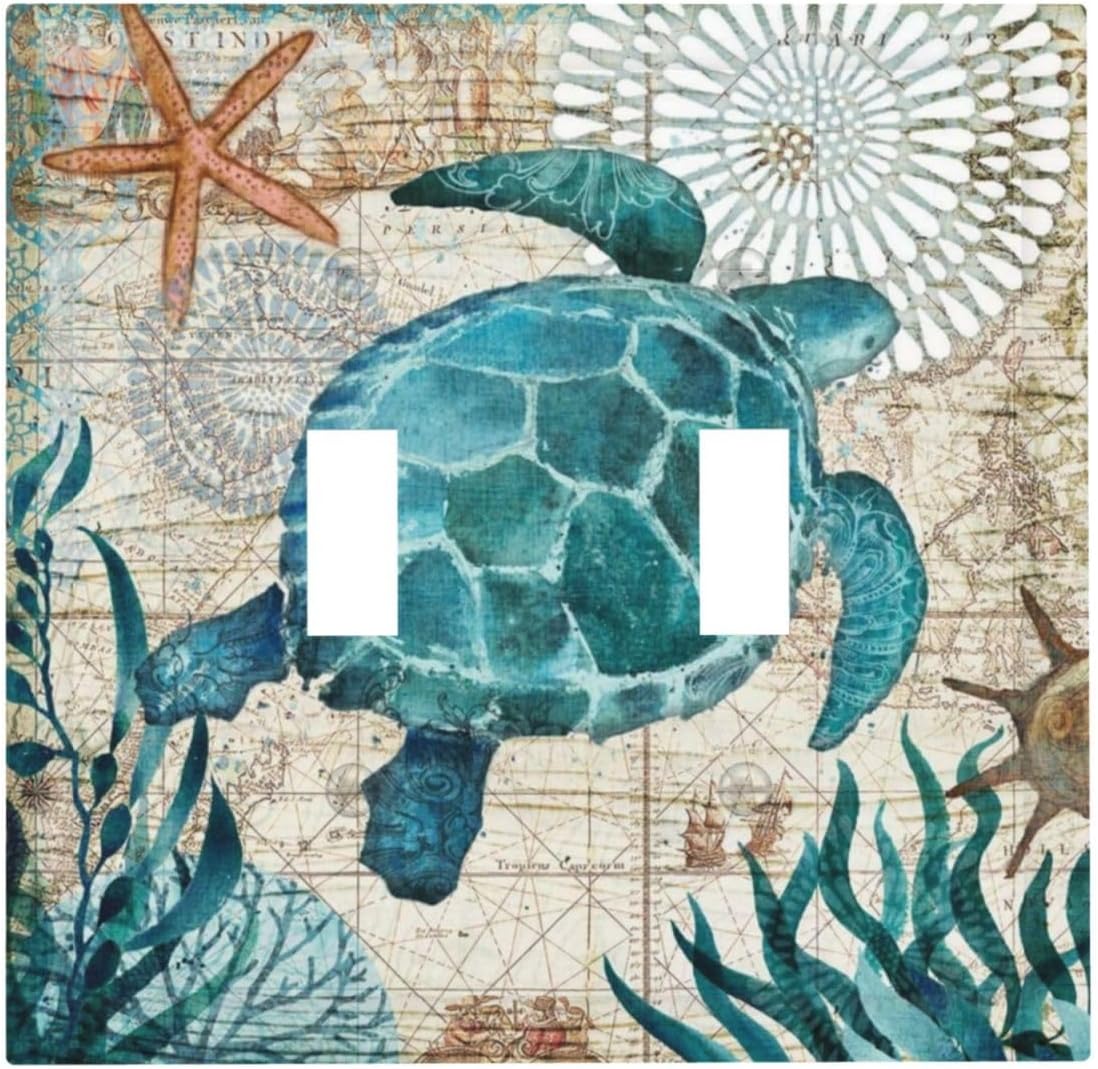 Amazon.com: JIEXUTE Teal Blue Ocean Nautical Turtle 2 Gang Double ...