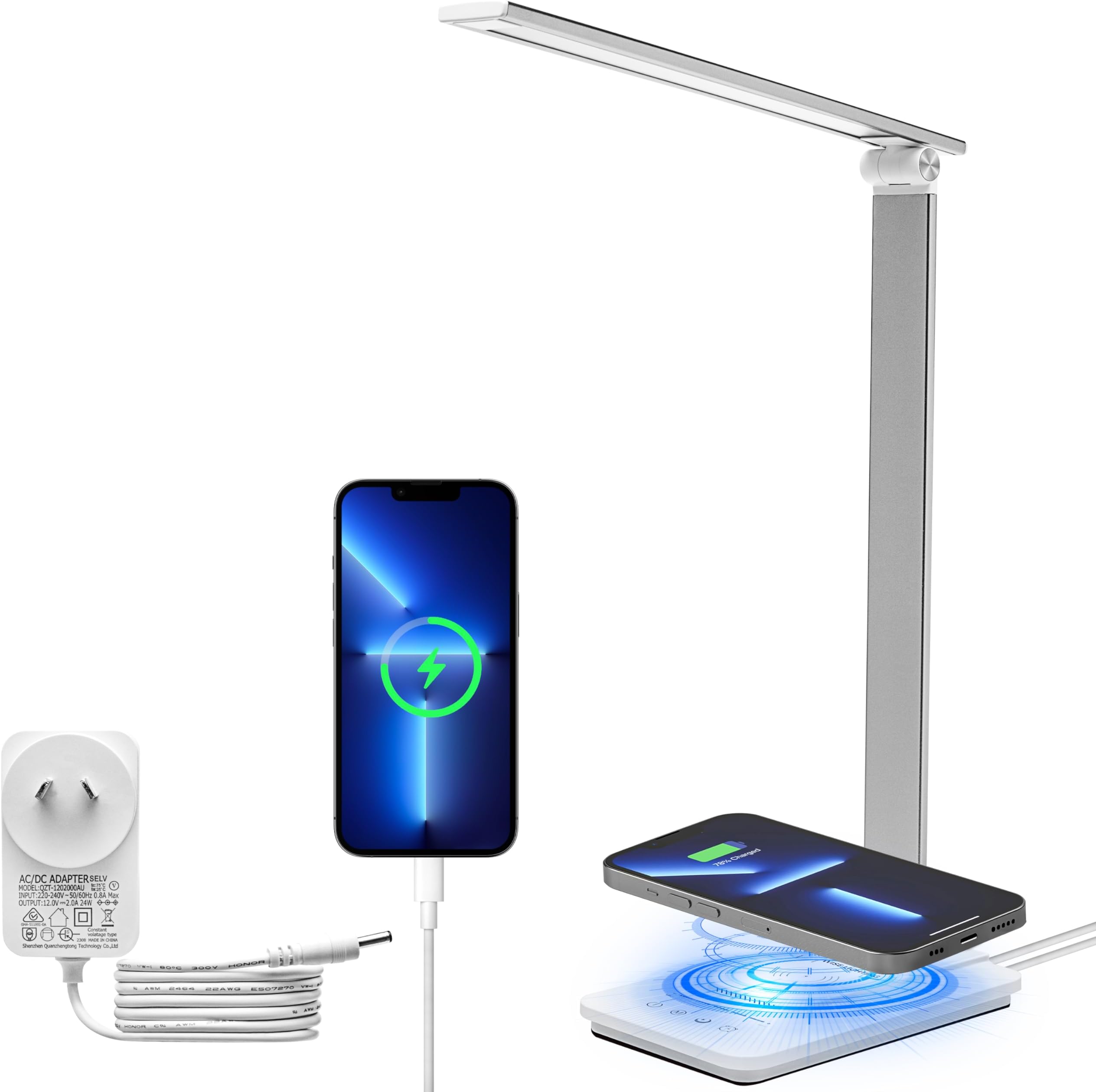 LED Desk Lamp with Wireless Charger & USB Port, Foldable Desk Lamp with ...