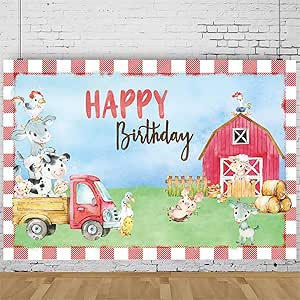 Amazon.com: Cartoon Farm Happy Birthday Backdrop Banner, Farm Animal ...