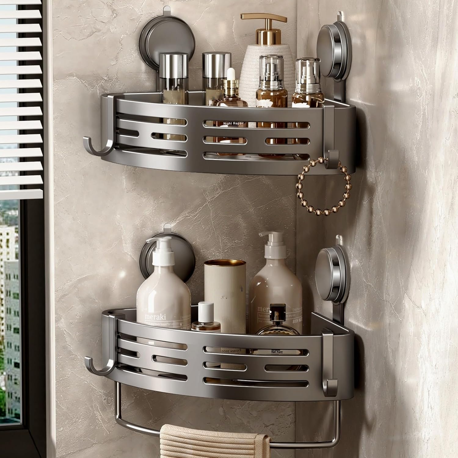 Voldra Corner Shower Caddy Suction Cup, Shower Shelf Coner No Drilling ...
