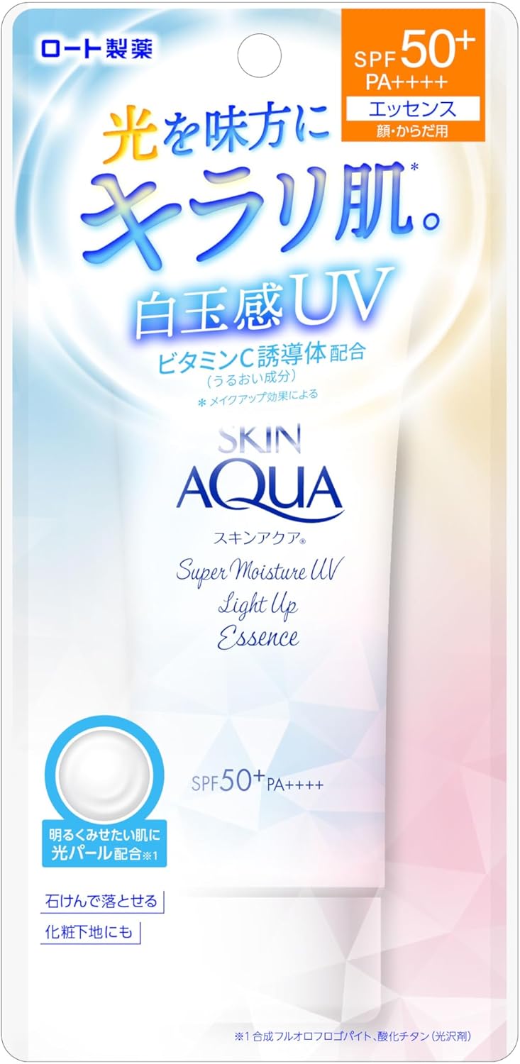 Amazon.co.jp: スキンアクア (SKIN AQUA) スーパーモイスチャーUV ライトアップエッセンス 70g フローラルミュゲの香り (ビタミンC誘導体、光パール、化粧下地 ...