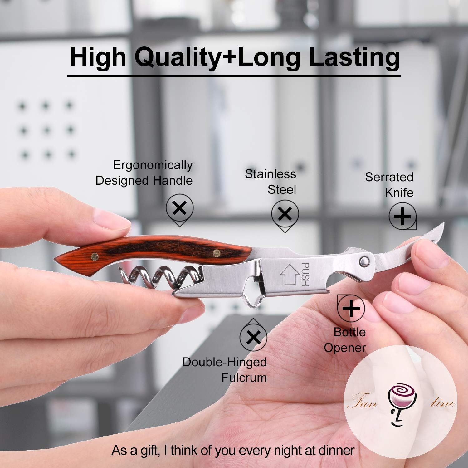 Professional Waiters Corkscrew by FANTINE – Color Wood Handle All-in ...