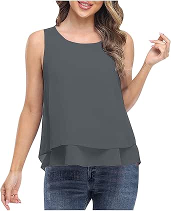 Summer Flowy Tank Tops for Women Dressy Double Layered Chiffon Tops ...