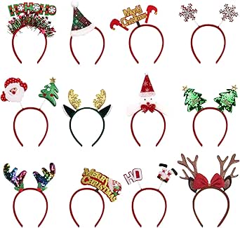 Amazon.com: 12 PCS Christmas Headbands for Kids, Christmas Holiday ...