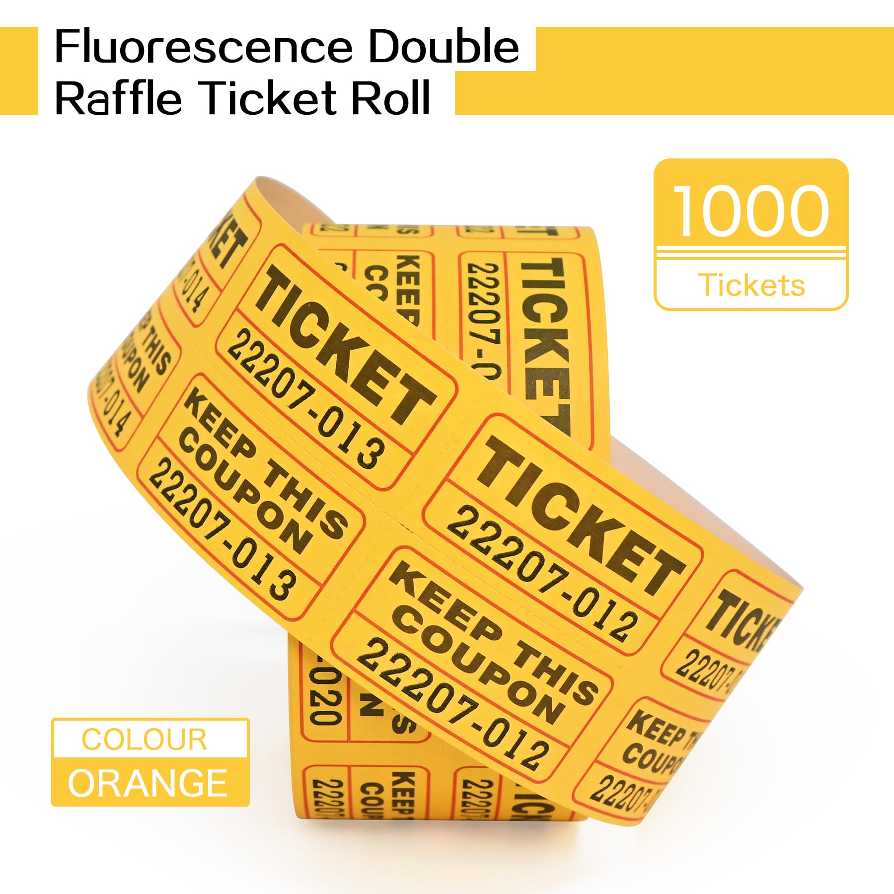 Snapklik.com : 1000 Raffle Tickets,Neon Yellow, Raffle Ticket Double ...