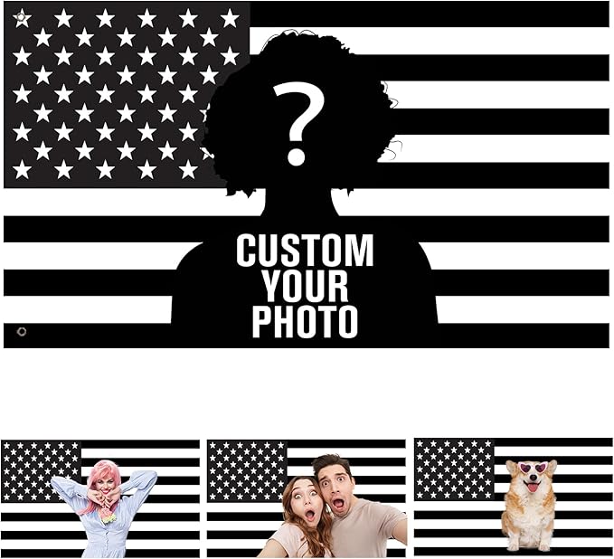 Amazon.com : Custom Black and White American US Flag with Picture ...