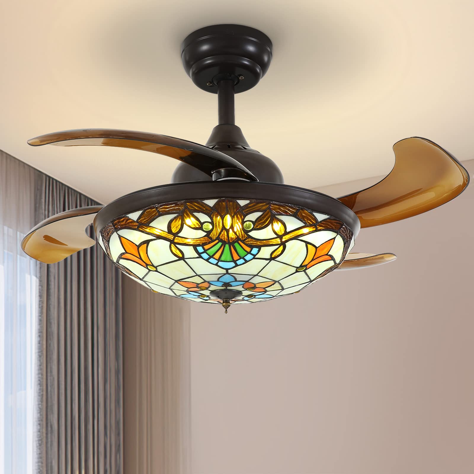 NOXARTE Tiffany Ceiling Fan with Light Vintage Chandelier Fan ...