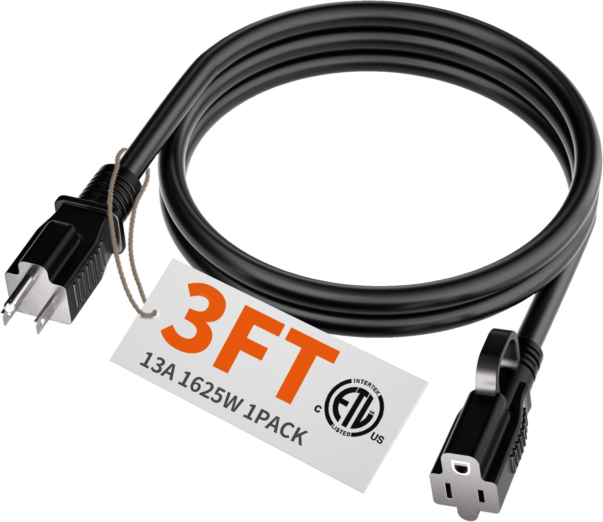 HUANCHAIN Indoor Outdoor Black Extension Cord 3 ft Waterproof, 16/3 ...