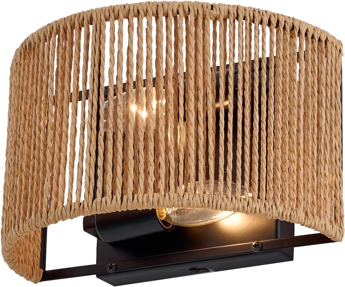 Rattan Boho Wall Sconce, Wall Hanging Lamps with Hand Woven Hemp Rope ...