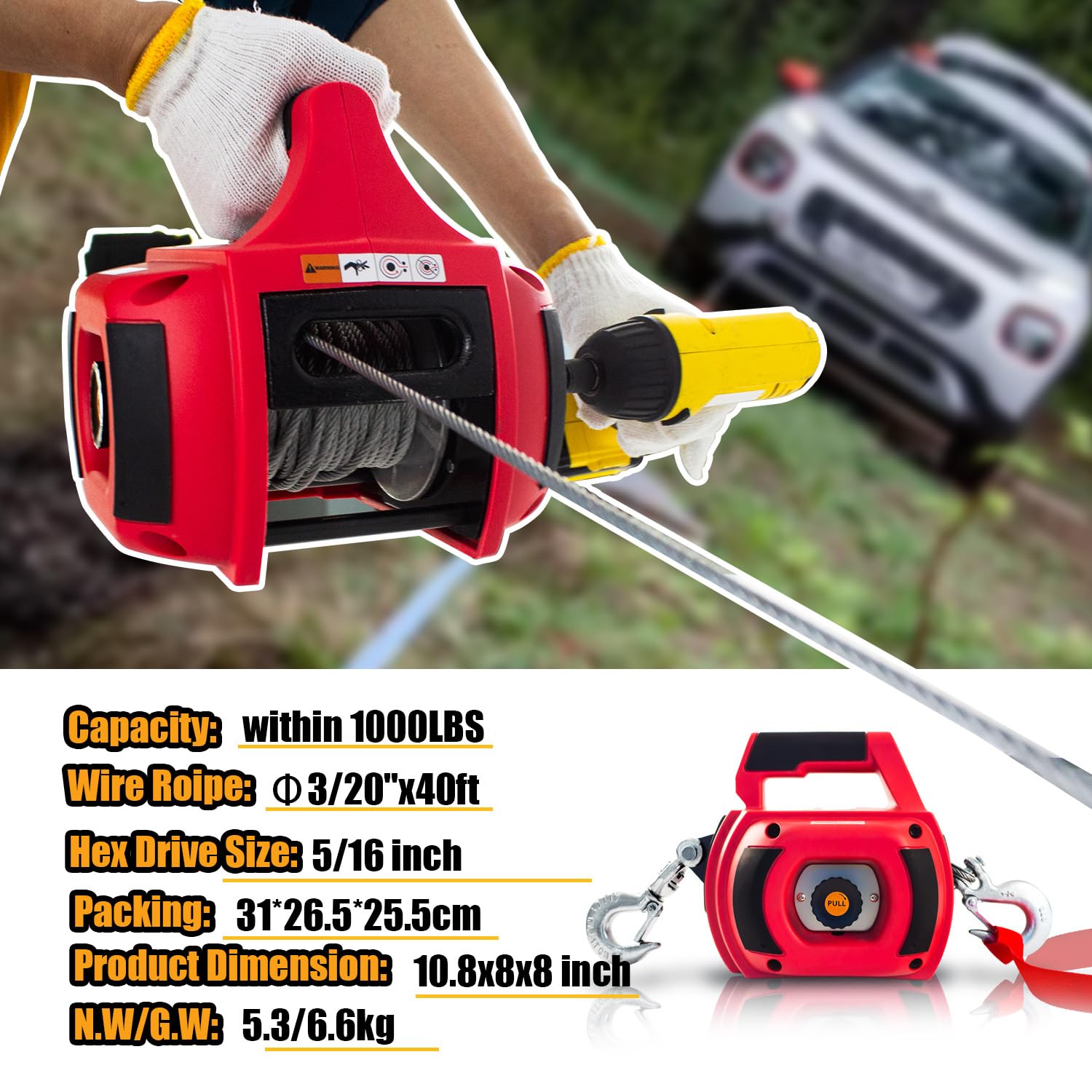 Snapklik.com : Portable Drill Winch1000LB, 40FT Alloy Steel Wire Rope ...