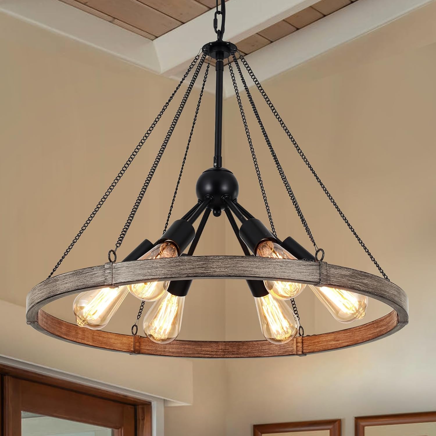 OWBLBWO 6-Light Wagon Wheel Chandelier, Modern Farmhouse Chandelier for ...